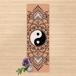 Yogamatte Kork - Mandala Yin und Yang - Orientalisch schwarz Spirituell Sportmatte Mandala rutschfest