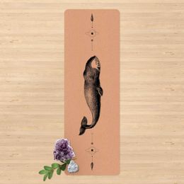Bilderwelten Yogamatte Kork Vintage schwarz Tiere Sportmatte - Vintage Gr&ouml;nlandwal Schwarz - Retro rutschfest