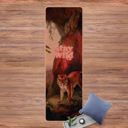 Bilderwelten Yogamatte Kork Vintage braun Tiere Sportmatte - Stay Wild Tiger - Lustig rutschfest