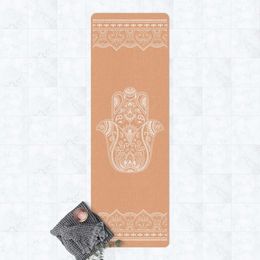 Yogamatte Kork - Hamsa Das dritte Auge - Orientalisch weiss Spirituell Sportmatte Meditation rutschfest