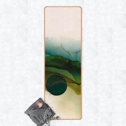 Bilderwelten Yogamatte Kork Abstrakt petrol originell Aquarell - Goldener Waldspaziergang - Gymnastik rutschfest