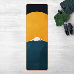 Yogamatte Kork - Sonne, Mond und Berge - modern gelb Natur Sportmatte Berg rutschfest