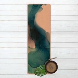 Bilderwelten Yogamatte Kork Abstrakt t&uuml;rkis originell Aquarell - Ozeantropfen T&uuml;rkis mit Gold - Gymnastik rutschfest