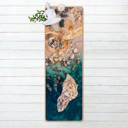 Bilderwelten Yogamatte Kork Motiv t&uuml;rkis Strand Sportmatte - Draufsicht K&uuml;stenlandschaft - Landschaft rutschfest