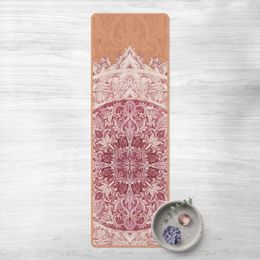 Yogamatte Kork - Mandala Aquarell Ornament rot - Illustration rot Spirituell Aquarell Mandala rutschfest