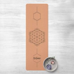 Bilderwelten Yogamatte Kork Unifarben schwarz Spr&uuml;che Sportmatte - Wunschname Blume des Lebens - Meditation rutschfest