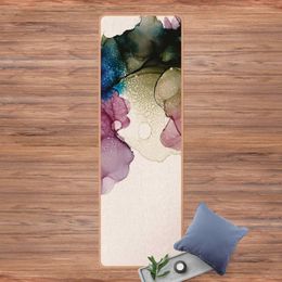Bilderwelten Yogamatte Kork Abstrakt blau originell Aquarell - Blumenbogen mit Gold - Gymnastik rutschfest