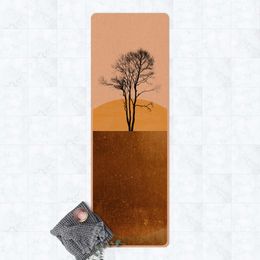 Yogamatte Kork - Goldene Sonne mit Baum - modern gold Natur Sportmatte Sonnenuntergang rutschfest