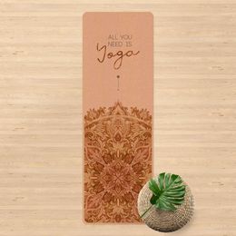 Yogamatte Kork - Spruch All you need is Yoga Orange - Illustration orange Spr&uuml;che Aquarell Mandala rutschfest