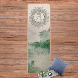 Bilderwelten Yogamatte Kork Orientalisch gr&uuml;n Spirituell Sportmatte - Buddha Mandala im Nebel - Asia rutschfest
