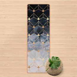 Yogamatte Kork - Blaue Geometrie goldenes Art Deco - Abstrakt gold originell Aquarell Geometrisch rutschfest