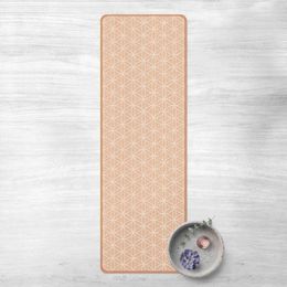 Yogamatte Kork - Geometrisches Muster runde Blumenstempel - Illustration orange Training Sportmatte Geometrisch rutschfest