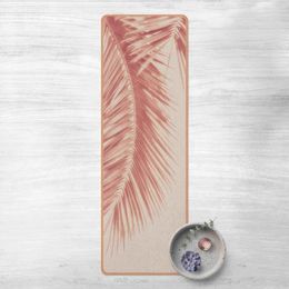 Bilderwelten Yogamatte Kork Tropisch rosa Natur Sportmatte - Rosegoldene Palmenbl&auml;tter - Palme rutschfest