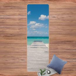 Bilderwelten Yogamatte Kork Motiv blau Strand 3D-Effekt - Steg ins Meer - Steg rutschfest