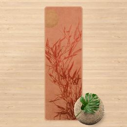 Bilderwelten Yogamatte Kork modern rosa Natur Sportmatte - Goldene Sonne mit Rosa Bambus - Bambus rutschfest