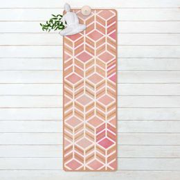Bilderwelten Yogamatte Kork Illustration rosa Training Aquarell - Take the Cake Gold und Rose - Geometrisch rutschfest