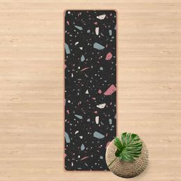 Yogamatte Kork - Detailliertes Terrazzo Muster Taranto - Vintage schwarz Training Mosaik Geometrisch rutschfest