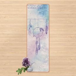 Bilderwelten Yogamatte Kork Illustration rosa Spirituell Aquarell - Aquarell Federschmuck - Meditation rutschfest