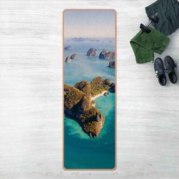Bilderwelten Yogamatte Kork Motiv blau Strand Sportmatte - Inseln im Meer - Meerblick rutschfest