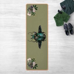 Yogamatte Kork - Floraler K&auml;fer - Illustration blau Blumen Sportmatte Insekten rutschfest