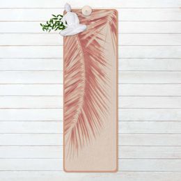 Yogamatte Kork - Rosegoldene Palmenbl&auml;tter - Tropisch rosa Natur Sportmatte Palme rutschfest