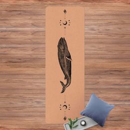 Bilderwelten Yogamatte Kork Vintage schwarz Tiere Sportmatte - Vintage Buckelwal Schwarz - Retro rutschfest