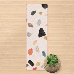 Yogamatte Kork - Wei&szlig;er Terrazzo mit Goldsteinchen - Abstrakt weiss originell Aquarell Gymnastik rutschfest