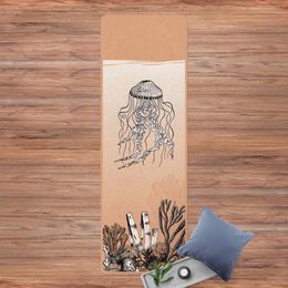 Bilderwelten Yogamatte Kork Illustration schwarz Strand Sportmatte - Meeresillusion Medusa - Unterwasser rutschfest
