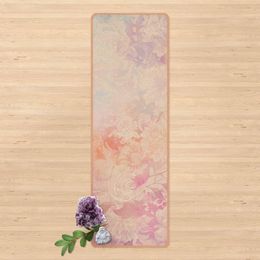 Yogamatte Kork - Zarter Bl&uuml;tentraum in Pastell - modern pastell Blumen Aquarell Rose rutschfest
