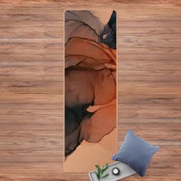 Bilderwelten Yogamatte Kork Abstrakt blau originell Aquarell - Ozeantropfen Blau-Orange mit Gold - Gymnastik rutschfest