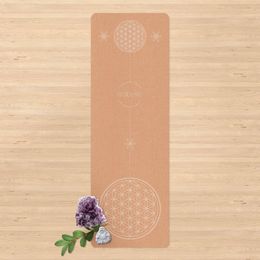 Yogamatte Kork - Wunschname Blume des Lebens Wei&szlig; - Unifarben weiss Spr&uuml;che Sportmatte Meditation rutschfest
