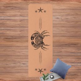 Bilderwelten Yogamatte Kork Illustration schwarz Tiere Sportmatte - Nautik Krabbe mit Seesternen - Gymnastik rutschfest
