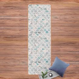Bilderwelten Yogamatte Kork Illustration blau Training Steinoptik - Marmor Muster in Blau - Beton rutschfest