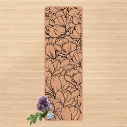 Bilderwelten Yogamatte Kork Illustration schwarz weiss Training Sportmatte - Magnolien Bl&uuml;tenmeer Schwarz Wei&szlig; - Gymnastik rutschfest