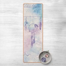 Yogamatte Kork - Aquarell Federschmuck - Illustration rosa Spirituell Aquarell Meditation rutschfest