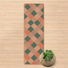 Yogamatte Kork - Geometrisches Muster gedrehtes Schachbrett Apricot - Illustration gr&uuml;n Training Sportmatte Geometrisch rutschfest