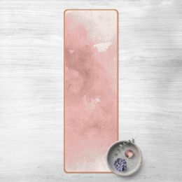 Yogamatte Kork - Aquarellstruktur Rosa Zuckerwatte - Illustration rosa Training Sportmatte Gymnastik rutschfest