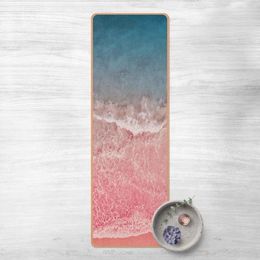 Yogamatte Kork - Ozean in Pink - Motiv pink Strand Sportmatte Landschaft rutschfest