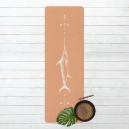 Yogamatte Kork - Vintage Schwertfisch Wei&szlig; - Vintage weiss Tiere Sportmatte Retro rutschfest