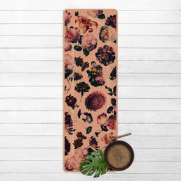 Bilderwelten Yogamatte Kork Illustration rosa Blumen Aquarell - Barockbl&uuml;ten mit wei&szlig;er Geometrie - Gymnastik rutschfest