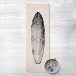 Yogamatte Kork - Surfboard - Motiv schwarz weiss Sport Sportmatte Surfen rutschfest