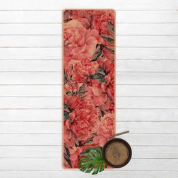 Yogamatte Kork - Zartes Aquarell Rote Pfingstrosen Muster - Illustration rot Blumen Aquarell Rose rutschfest