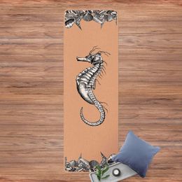 Bilderwelten Yogamatte Kork Vintage schwarz weiss Tiere Sportmatte - Vintage Seepferdchen Schwarz Wei&szlig; - Retro rutschfest