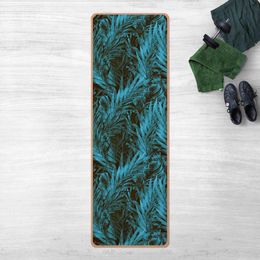 Bilderwelten Yogamatte Kork Tropisch blau Training Sportmatte - Tropisches dunkles Unterholz Blau - Pflanzen rutschfest