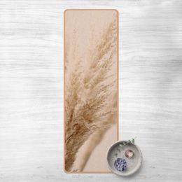 Yogamatte Kork - Makroaufnahme Pampasgras - Landhaus beige Blumen Sportmatte Gr&auml;ser rutschfest