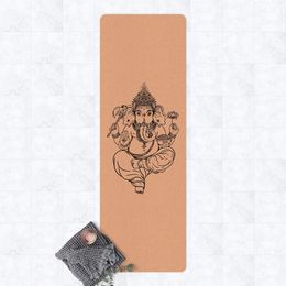 Yogamatte Kork - Ganesha - Orientalisch schwarz Spirituell Sportmatte Meditation rutschfest