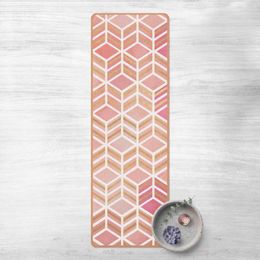 Yogamatte Kork - Take the Cake Gold und Rose - Illustration rosa Training Aquarell Geometrisch rutschfest