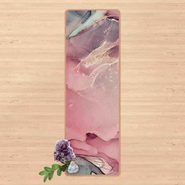 Bilderwelten Yogamatte Kork modern pastell originell Aquarell - Aquarell Pastell Rosa mit Gold - Gymnastik rutschfest