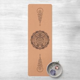 Yogamatte Kork - Mandala Schildkr&ouml;te - Orientalisch schwarz Tiere Sportmatte Mandala rutschfest