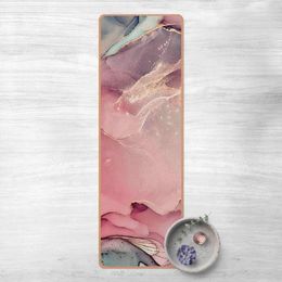Yogamatte Kork - Aquarell Pastell Rosa mit Gold - modern pastell originell Aquarell Gymnastik rutschfest